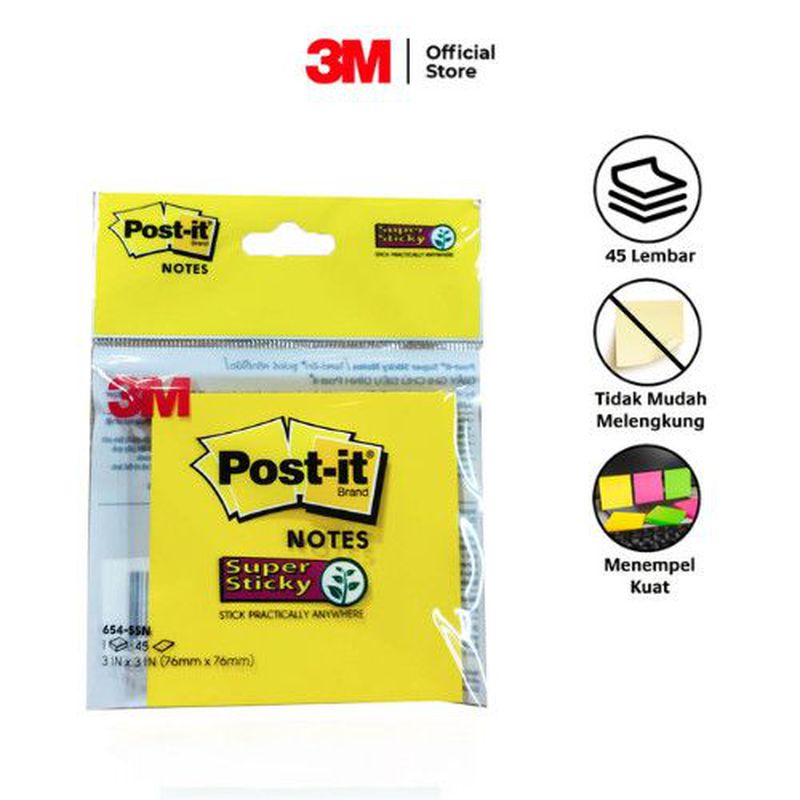 3M Post-it Super Sticky Notes Yellow 654-SSN 3x3