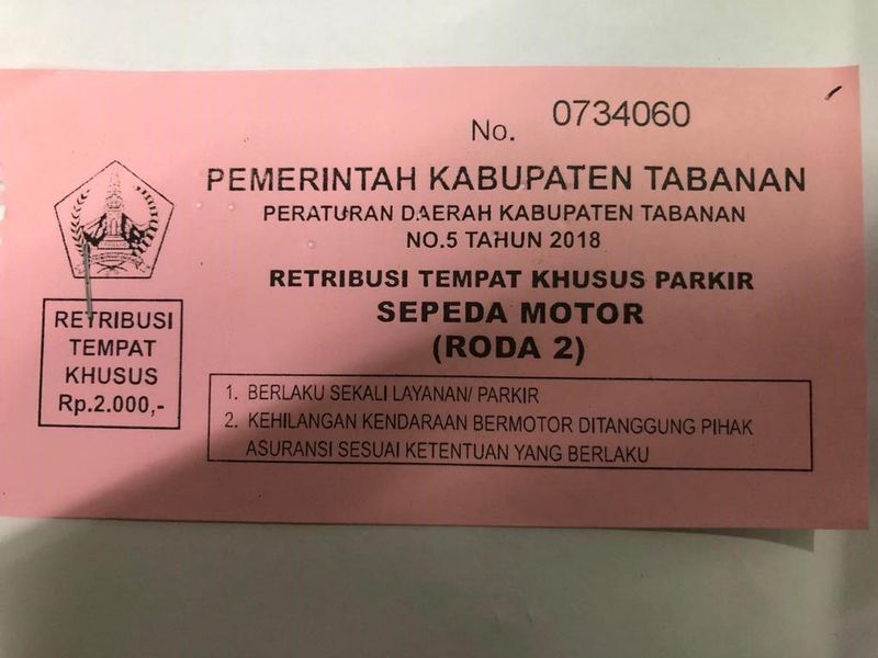 Karcis Retribusi Tempat Khusus Parkir sepeda motor ( Roda 2 )