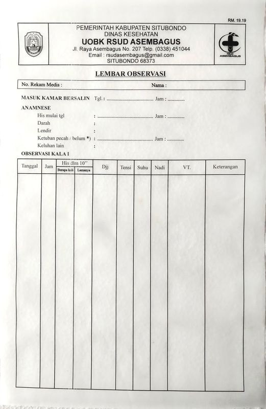 Observasi Kebidanan. RM 19.19. RSAB