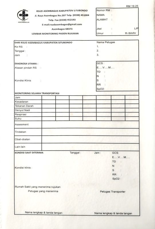 Lembar Monitoring Rujukan RM 19.25. RSAB