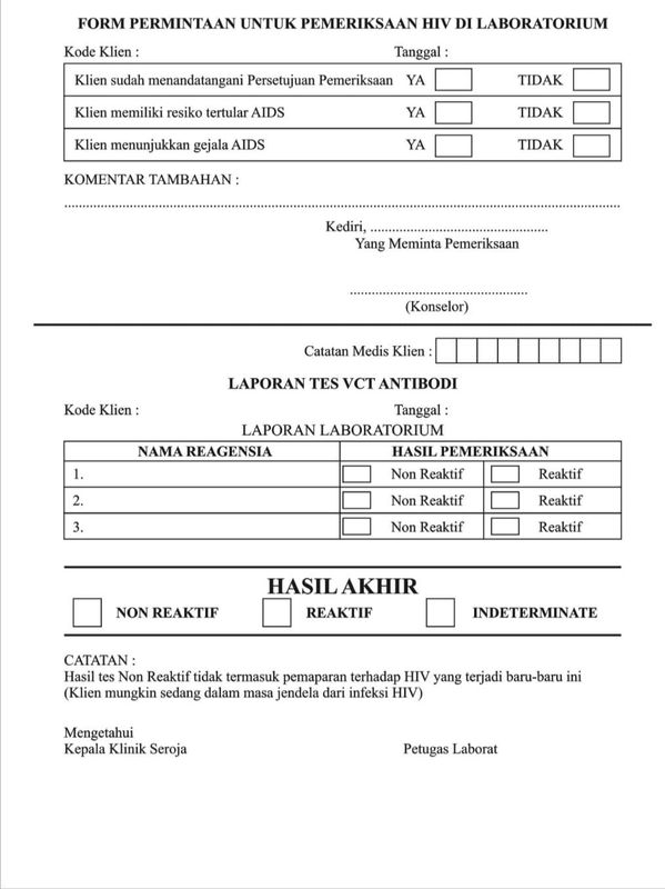 Form Permintaan Untuk Pemeriksaan HIV diLaboratorium