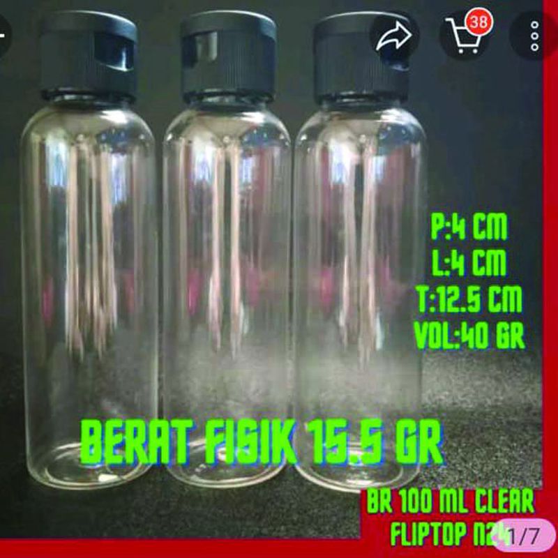 Botol 100 ml Clear Tutup Fliptop