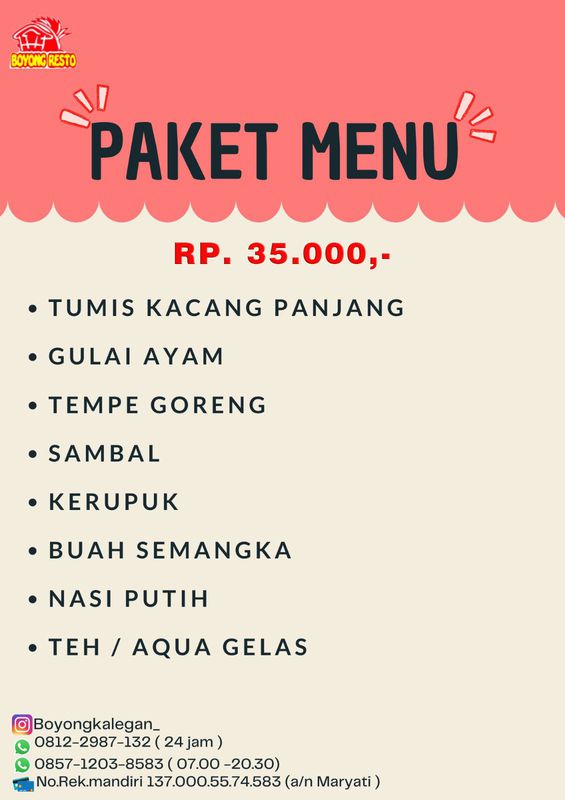 Menu Buffet Boyong Resto Paket 1