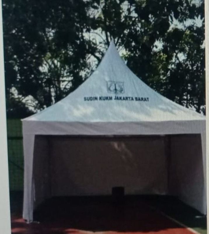 TENDA PROMOSI KERUCUT 4x4 METER + PENUTUP SISI + TULISAN LOGO 1 BARIS