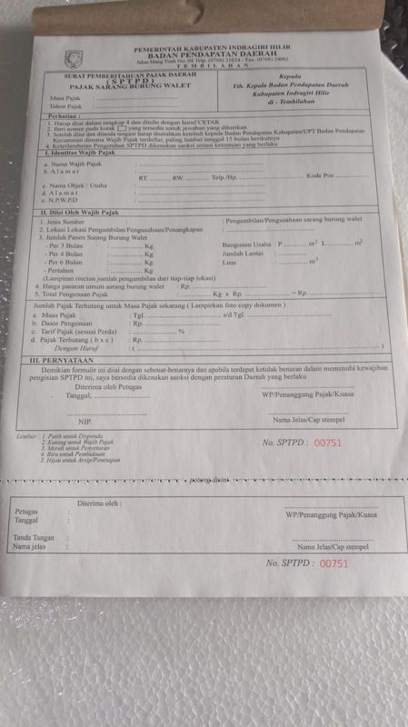 BLANKO SPTPD PAJAK SARANG BURUNG WALET