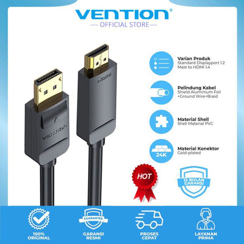 Vention Kabel Converter Display Port (DP) Male to HDMI Male FHD 4K - HAG - 4K @30Hz, 1 Meter