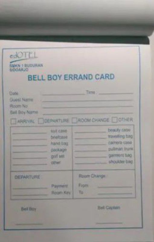 Bell boy errand card