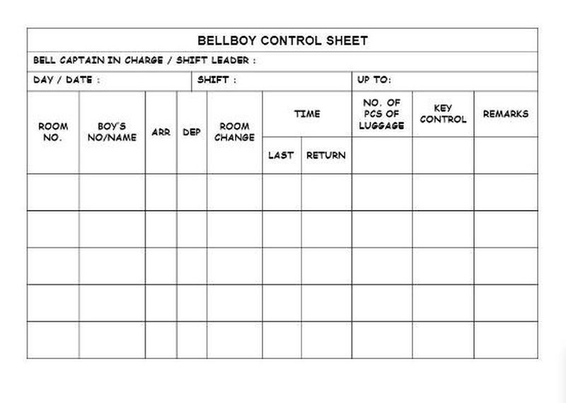 Bell boy controll sheet