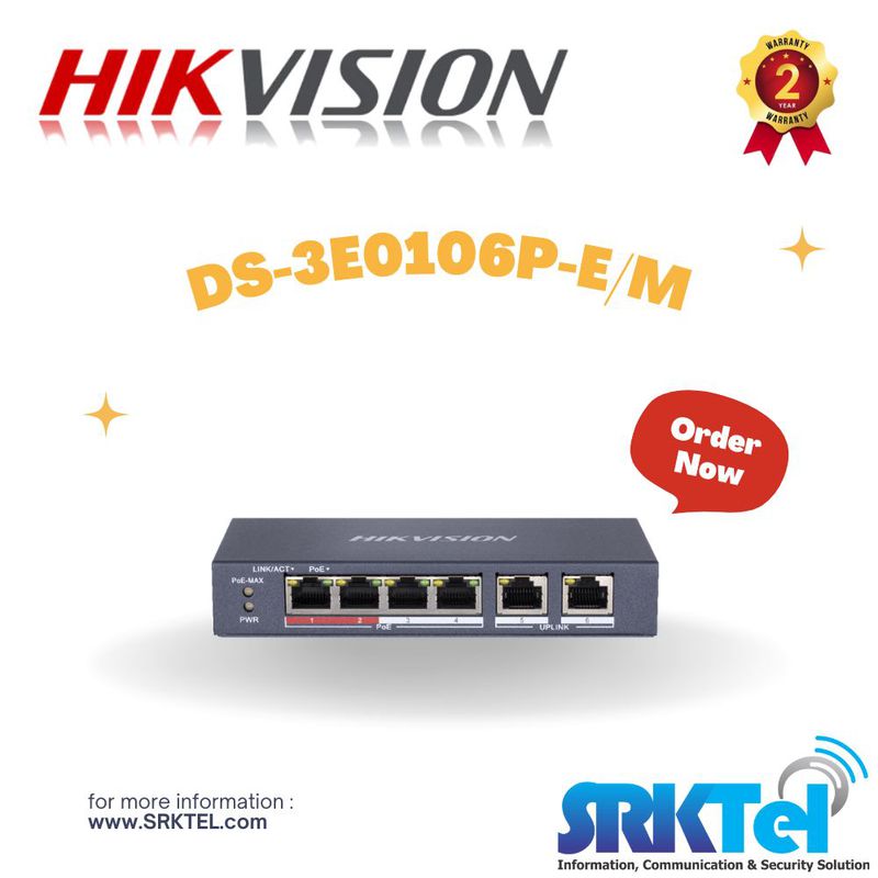 DS-3E0106P-E/M Hikvision 4 Port Fast Ethernet Unmanaged POE Switch