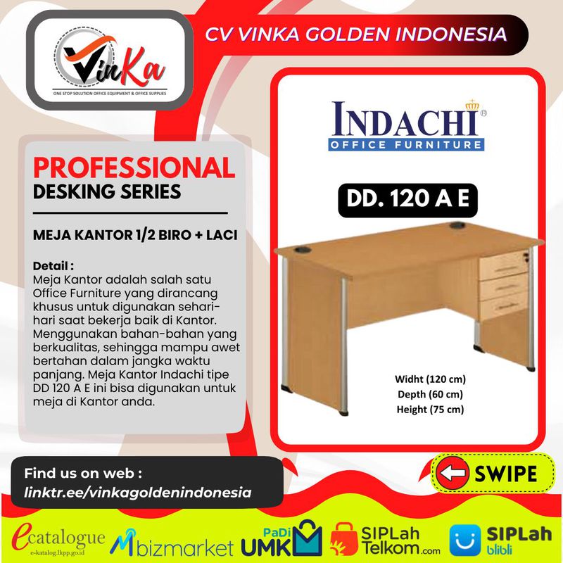 MEJA KANTOR 1/2 BIRO + LACI INDACHI - DD 120 AE