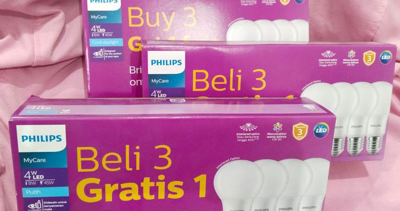 Lampu Bulb LED 4W Philips-Paket Beli 3 Gratis 1