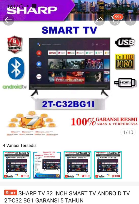 SHARP TV 32 INCH SMART TV ANDROID TV