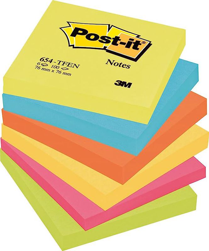 3M Post it Super Sticky Notes 654-5ASST 3 inch x3 inch