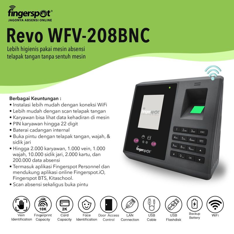Mesin Absensi Online Fingerspot Revo WFV-208BNC - Sidik Jari, Scan ...