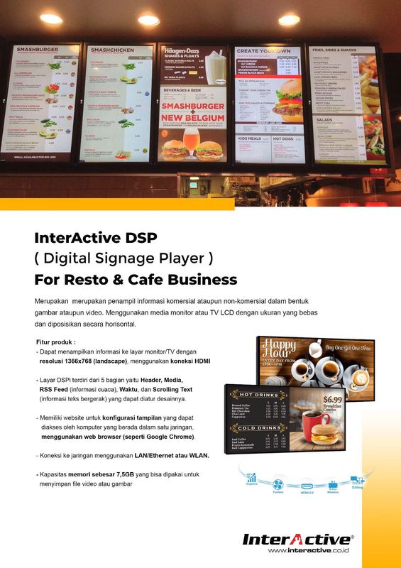 InterActive Mesin Digital Signage Player (DSPI) menampilkan konten