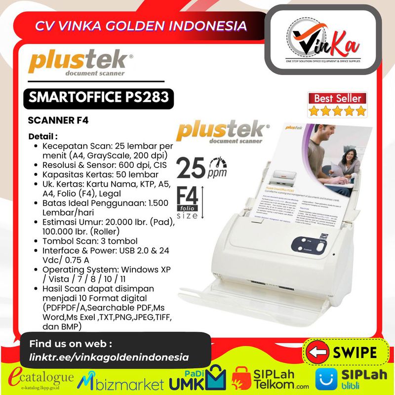 SCANNER F4 PLUSTEK - SMARTOFFICE PS283