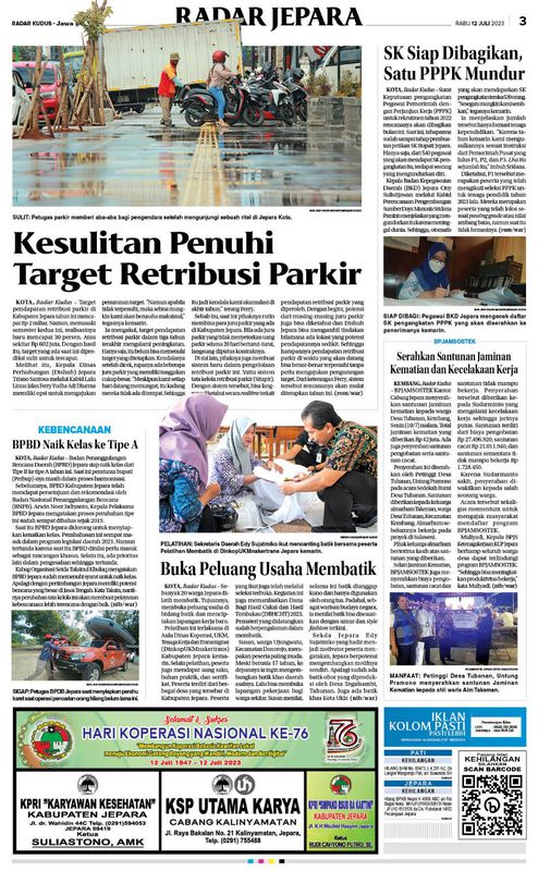 Publikasi pemberitaan ukuran 3 kolom x 200 mmk halaman Jepara