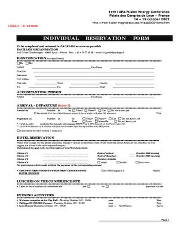 individual reservation form