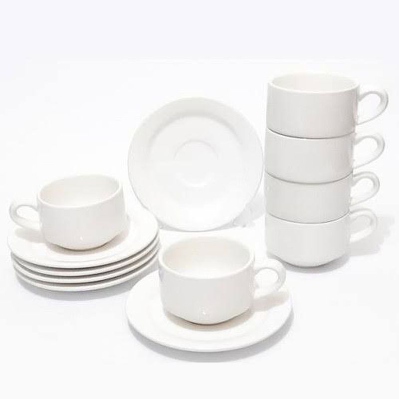Cangkir Kopi Teh Tatak Set Putih Polos Porselen