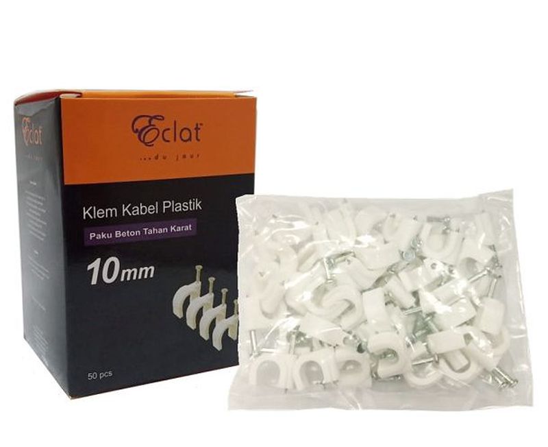 Eclat Klem Kabel 10mm Putih Paku Beton Round Cable Clips No 10