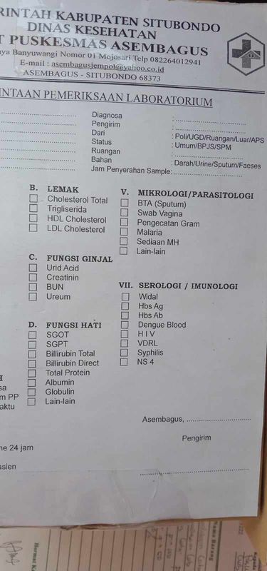 Formulir Permintaan Pemeriksaan Laboratorium