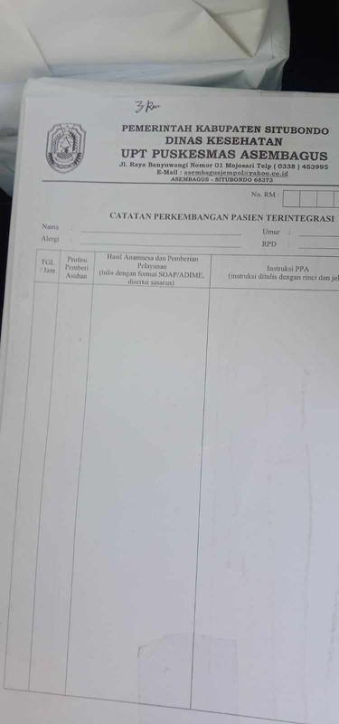 Formulir Catatan Perkembangan Pasien Terintegrasi (CPPT)