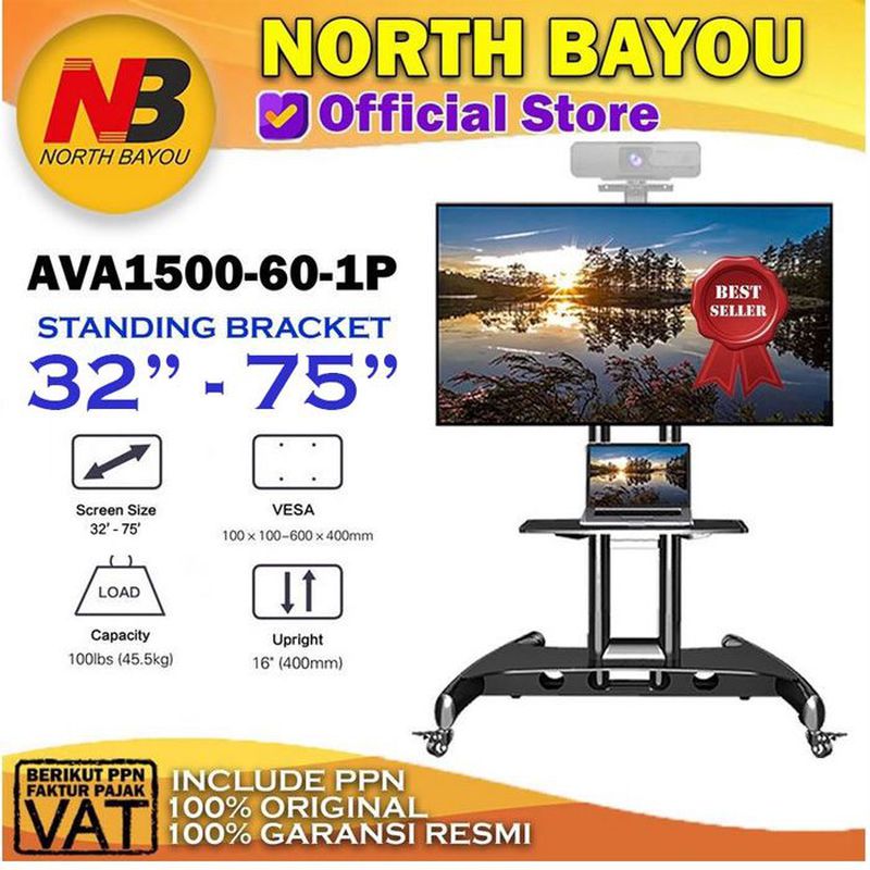 North Bayou AVA1500-60-1P Steel TV Stand Dengan Roda bracket tv