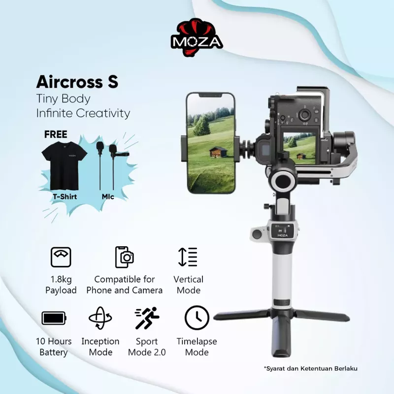 Moza AirCross S Gimbal Stabilizer HP dan Kamera 3 - Axis