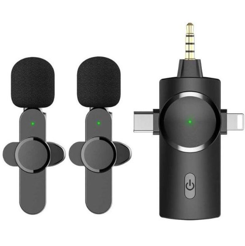 Mic Clip Wireless 3In1 Lightning Type C Jack 3.5Mm Dual Microphone