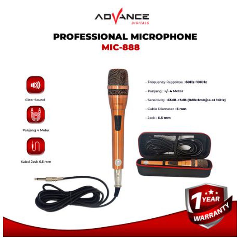 Advance MIC-888 Single Profesional Dynamic Microphone Mic Kabel ...