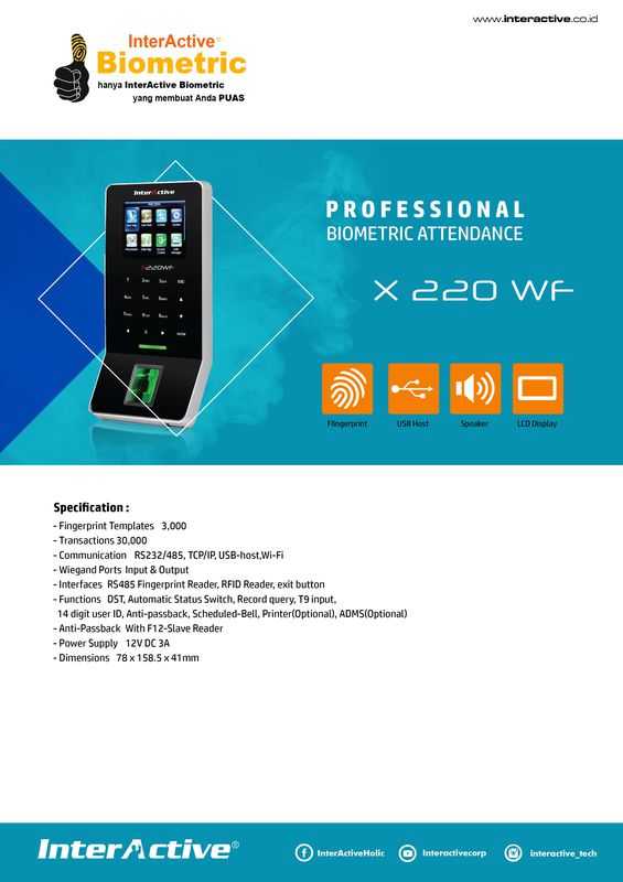 Mesin Absensi Wifi InterActive X-220 WF - With RFID