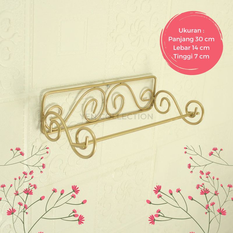 TEMPAT TISSUE - TEMPAT TISSUE ROLL SCROLL - TEMPAT TISSUE DINDING - Gold