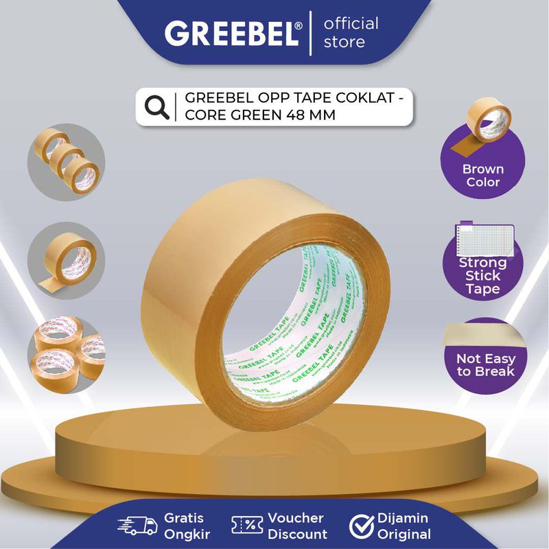 GREEBEL OPP TAPE COKELAT GREEN CORE 48MM X 80 YARD