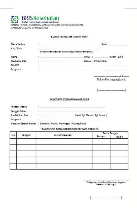 Formulir BPJS Perintah Rawat Inap
