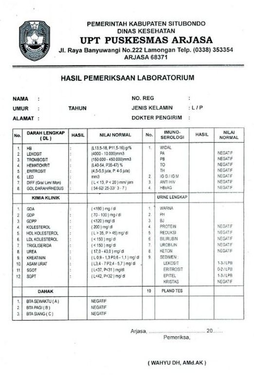 Formulir Hasil Pemeriksaan Lab