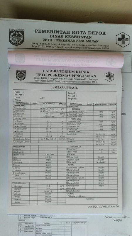 Form Hasil Pemeriksaan Laboratorium