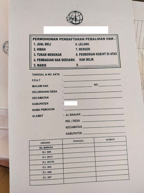 CETAK MAP SNELHECTER BUFFALO 3 SISI LENGKAP DENGAN ISI (Dok. Permohonan Pendaftaran Peralihan Hak)