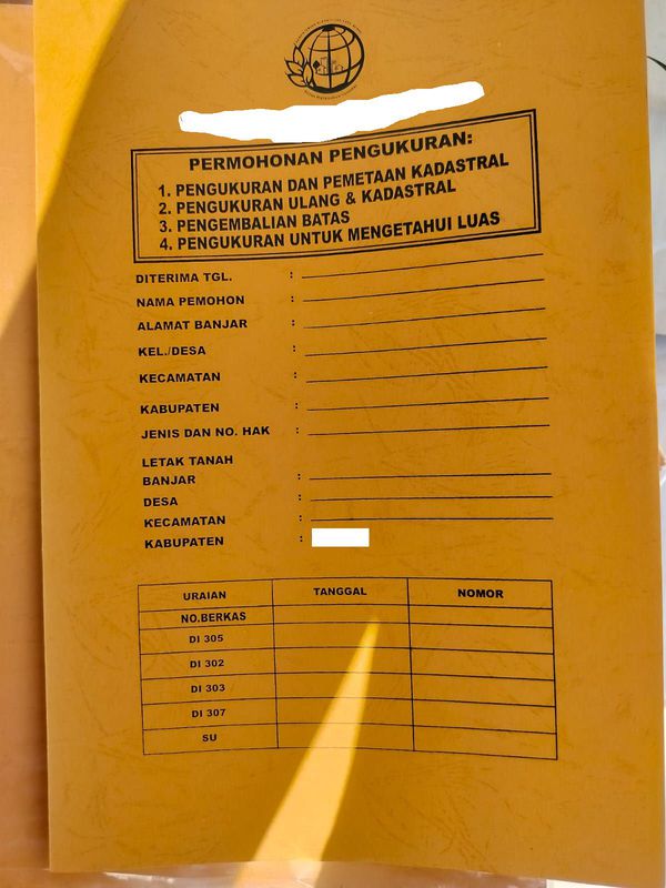 CETAK MAP SNELHECTER BUFFALO 3 SISI LENGKAP DENGAN ISI (Dok. Permohonan Pengukuran)