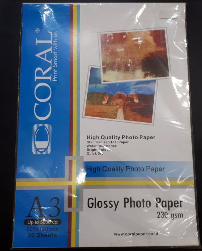 CORAL GLOSSY PHOTO PAPER 230 GSM A3 20 SHEETS