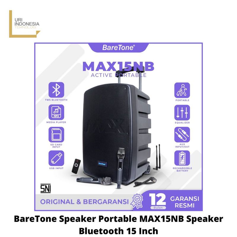 BareTone Speaker Portable MAX15NB Speaker Bluetooth 15 Inch