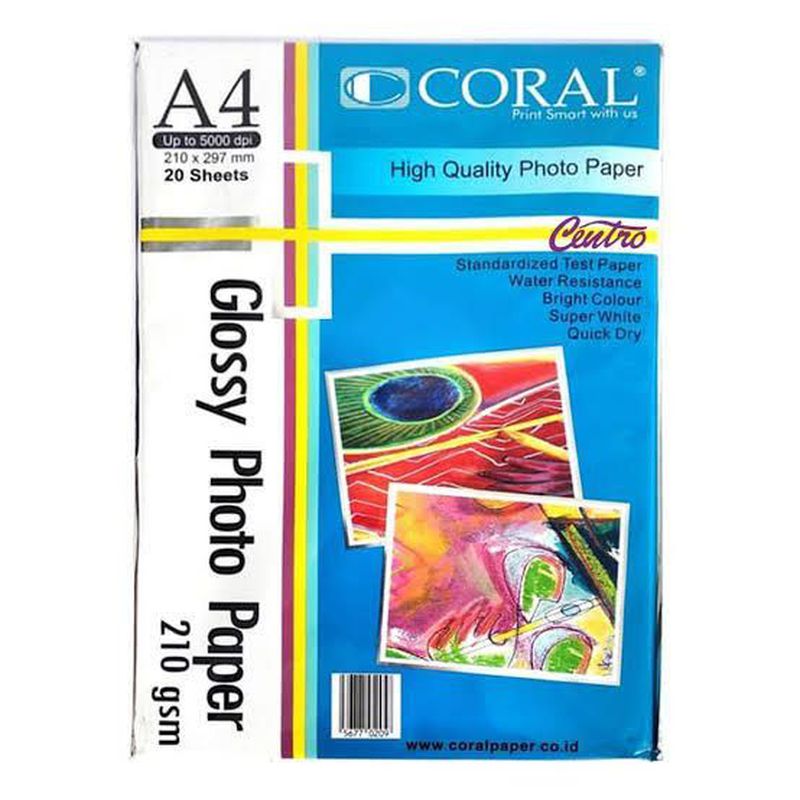 CORAL GLOSSY PHOTO PAPER A4 210 GSM 20 SHEETS