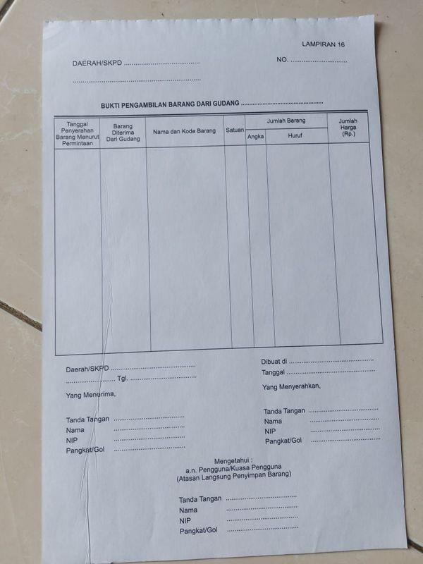 Blanko Tanda Terima Barang
