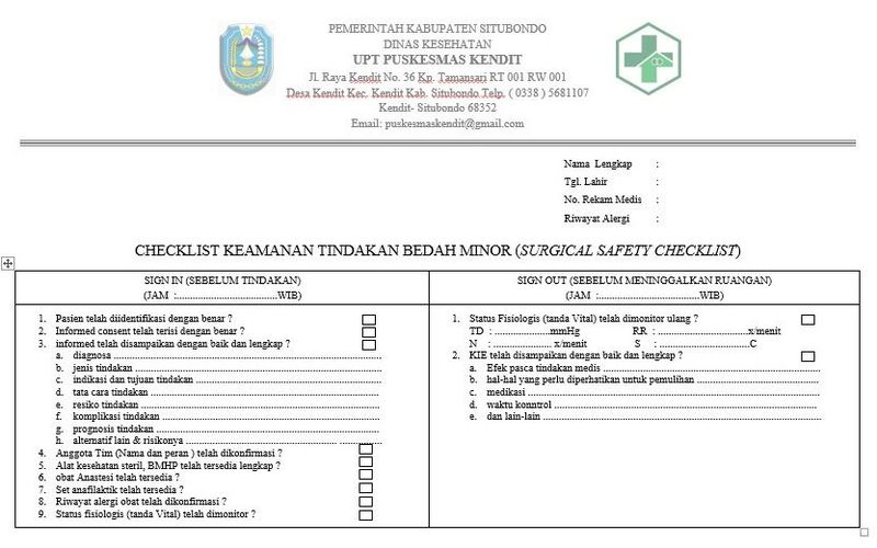 Ceklist SSC (SURGICAL SAFETY CHECKLIST)