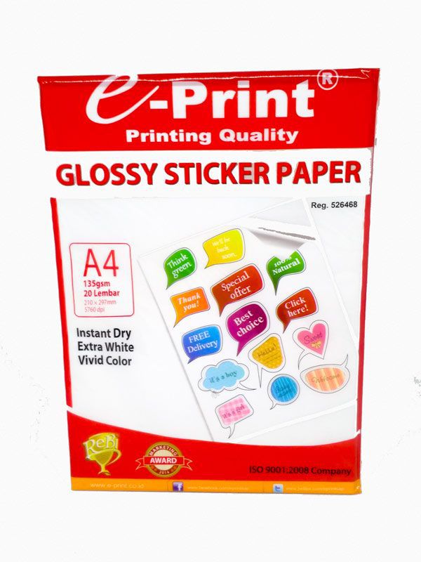 E-print Glossy Sticker Paper A4 135gms 20 Sheet