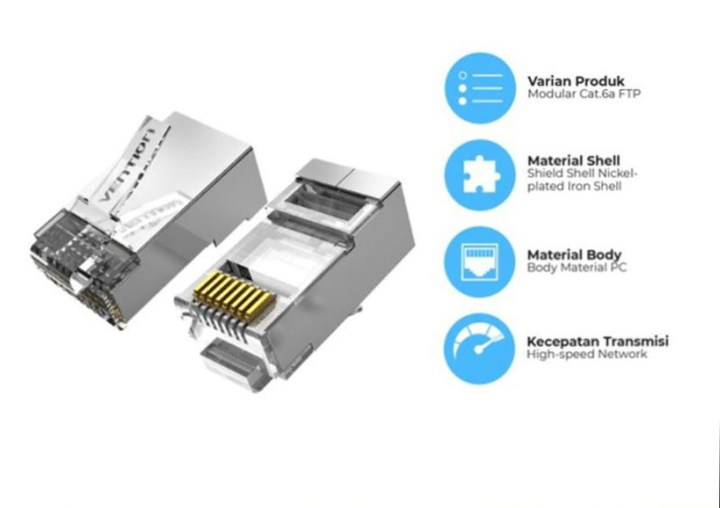 (Soket) Konektor RJ45 Cat6 6A FTP Modular Gigabit Ethernet Connector