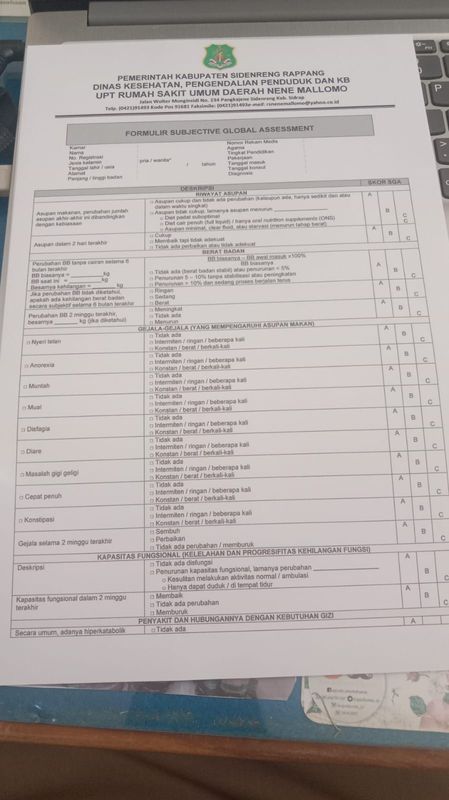 Formulir subjective global assesment