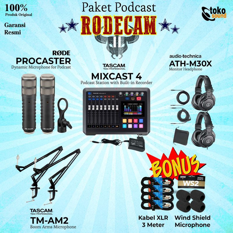 PAKET PODCAST RODCAM 2 ORANG - Tascam MixCast 4 Mixer - Rode ProCaster ...