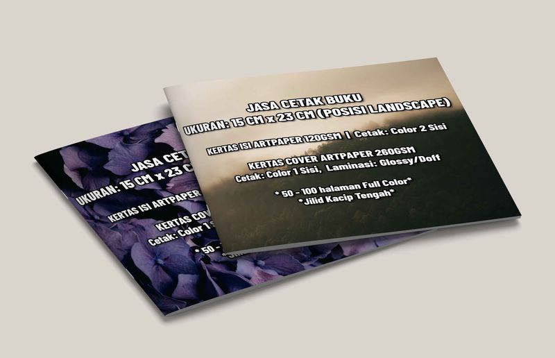 Jasa Cetak Buku 23 cm x 15 cm Landscape (50-100 Halaman)