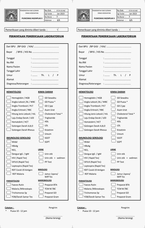 Form Permintaan Pemeriksaan lab