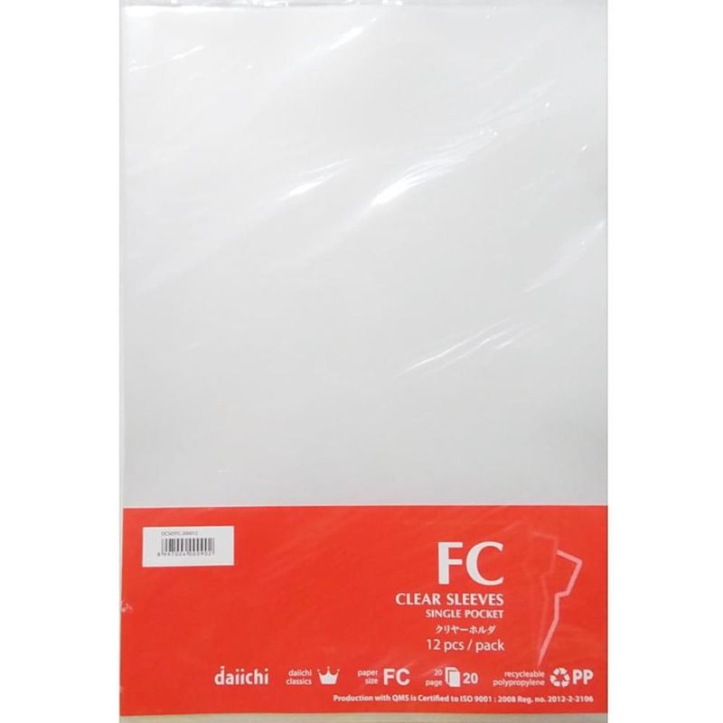 DAIICHI Clear Sleeves Size F4 Transparant DCS05FC Clear